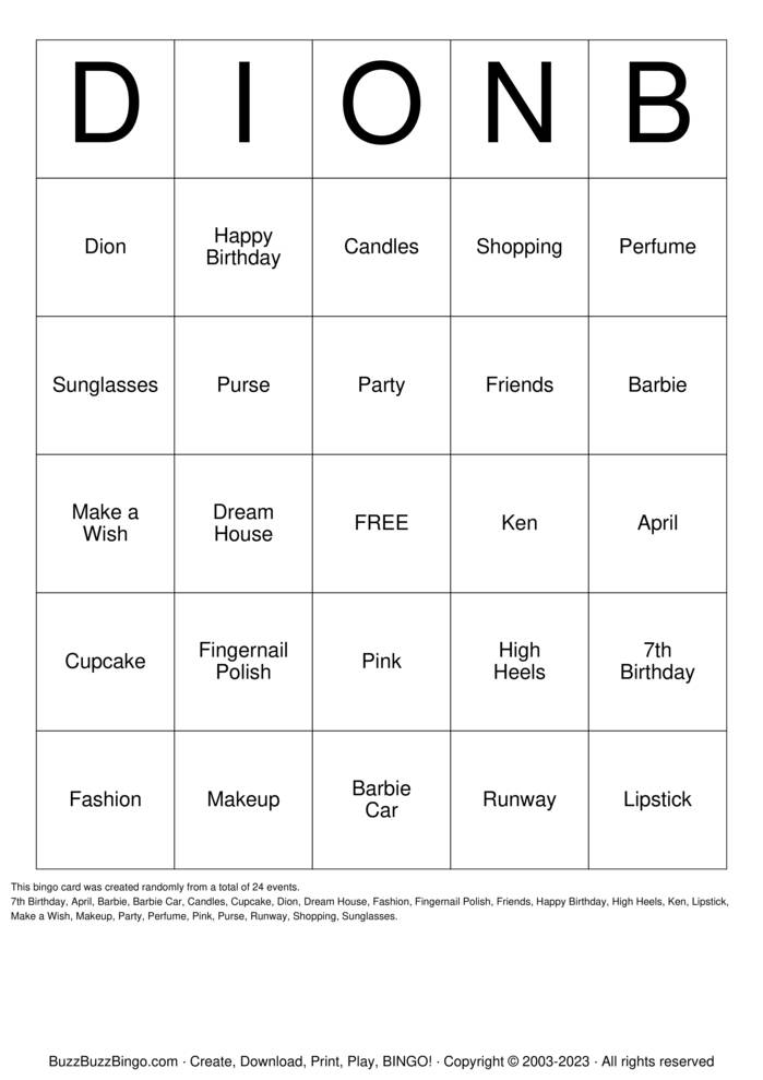 Barbie Bingo Cards to Download, Print and Customize!