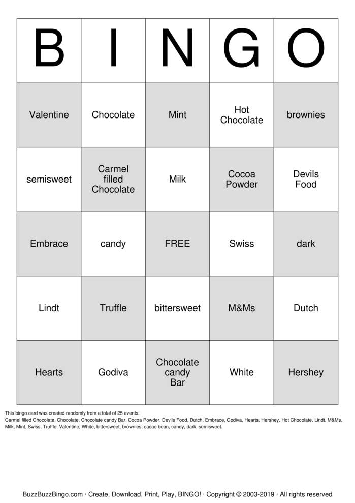Chocolate Bingo Cards to Download, Print and Customize!