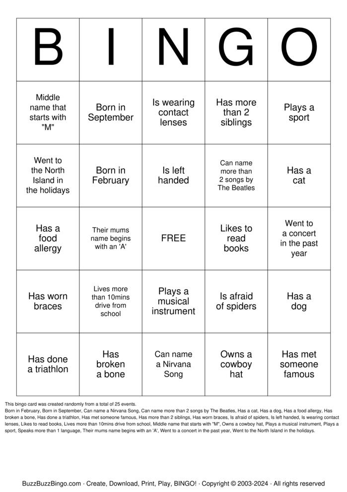 Classmate Bingo Bingo Cards to Download, Print and Customize!