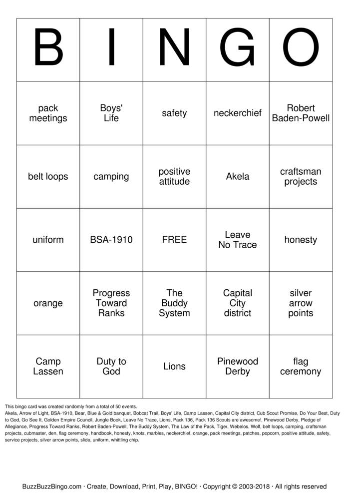 Cub Scouts Bingo Cards to Download, Print and Customize!