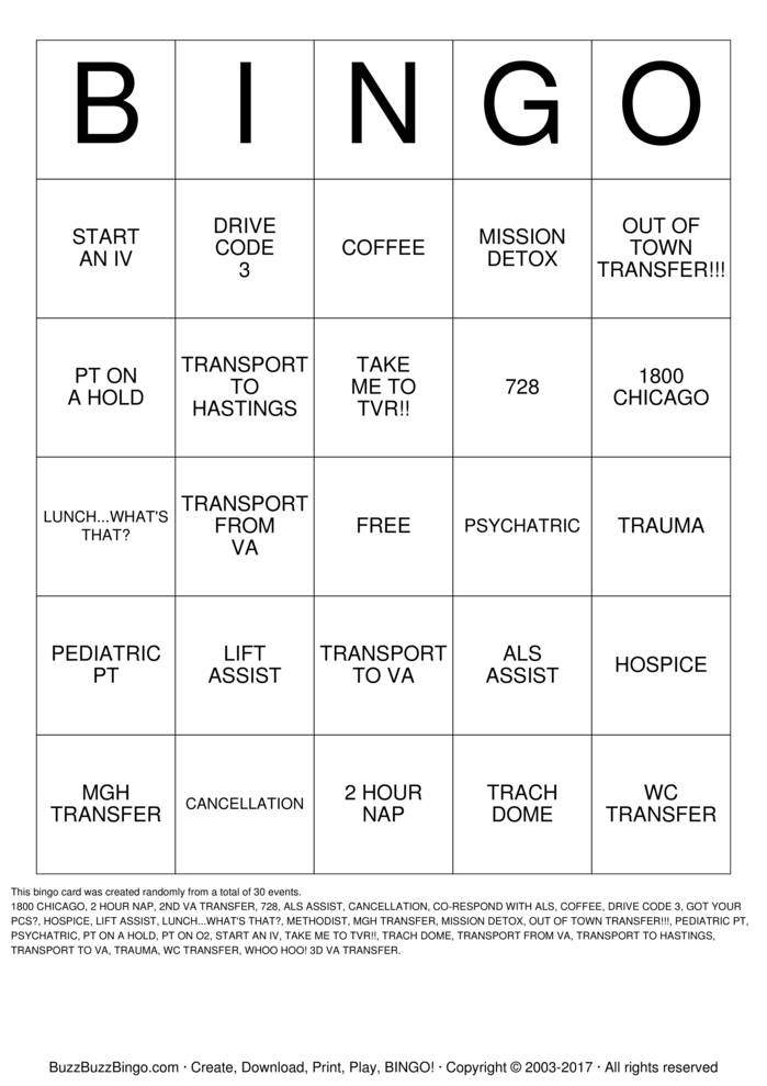 EMS Bingo Cards to Download, Print and Customize!