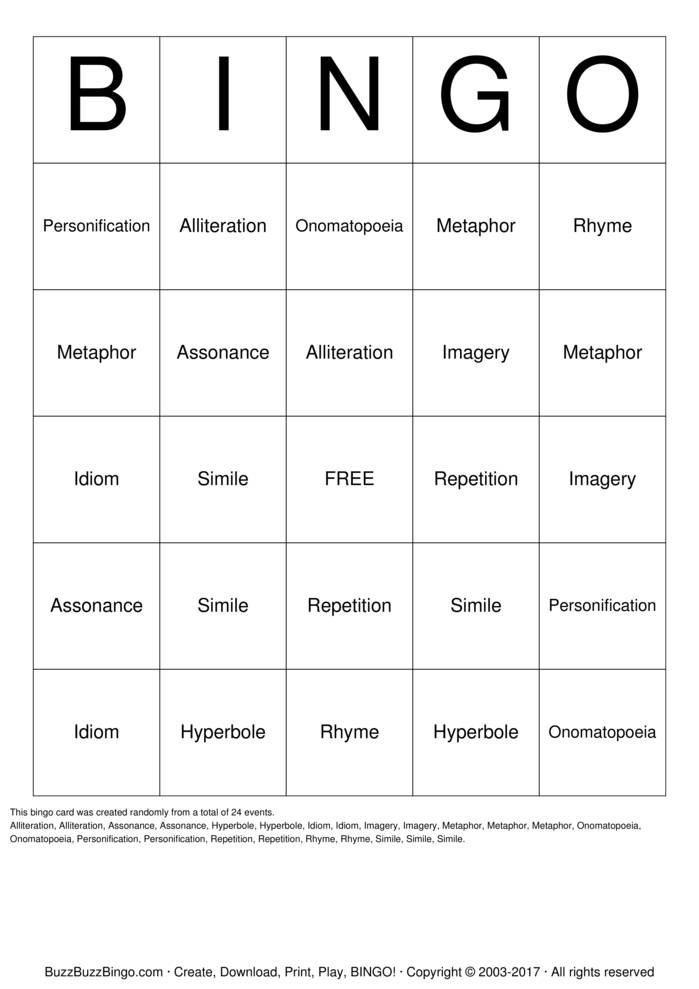 Figurative Language Bingo Cards to Download, Print and Customize!