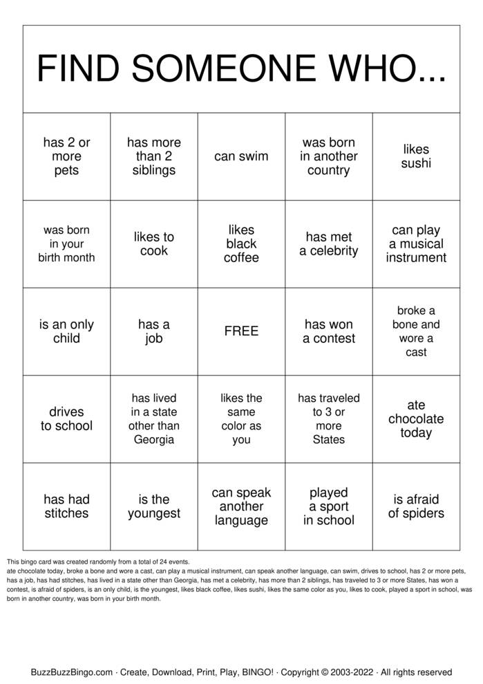 Human Bingo Bingo Cards to Download, Print and Customize!