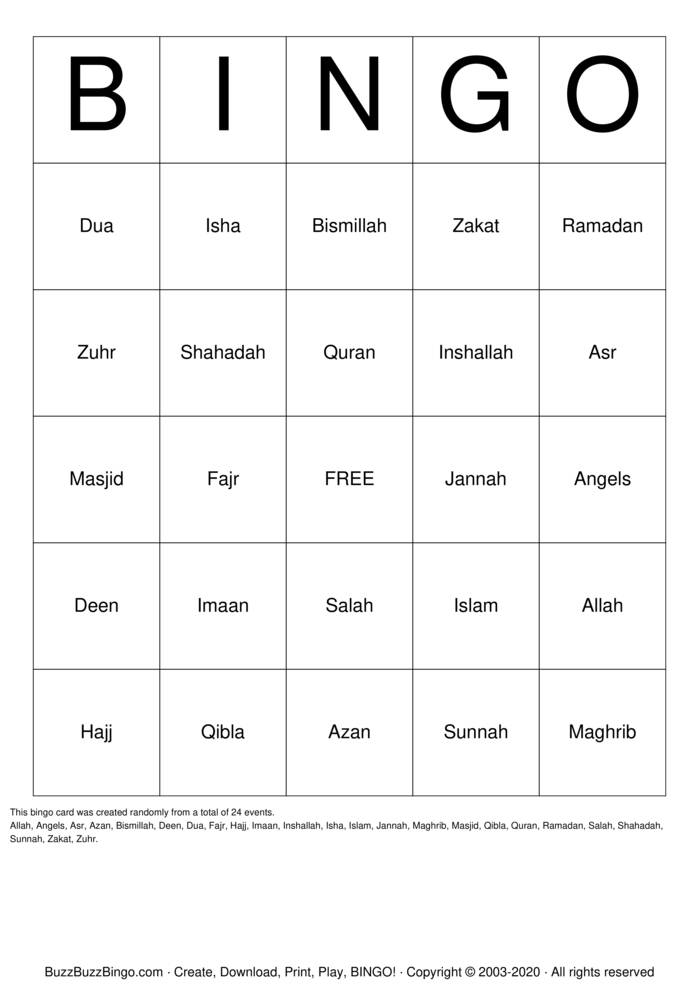 Islamic Bingo Cards to Download, Print and Customize!