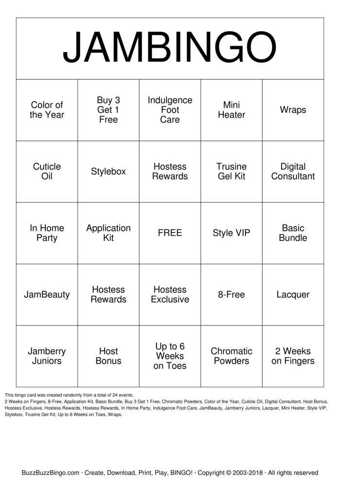 Jamberry Bingo Cards to Download, Print and Customize!