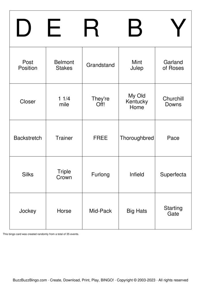Kentucky Derby Bingo Cards to Download, Print and Customize!