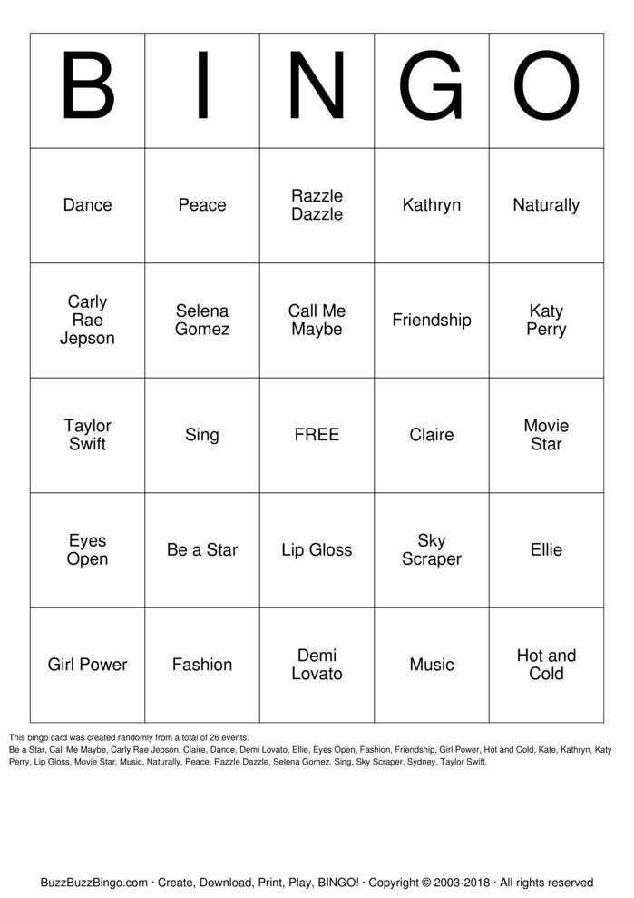Pop Star Bingo Bingo Cards to Download, Print and Customize!
