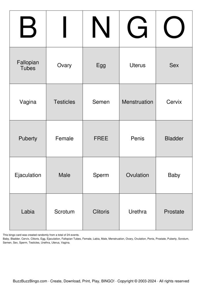 Reproductive System Bingo Cards to Download, Print and Customize!