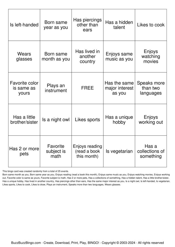 SPEED DATING HUMAN BINGO Bingo Cards to Download, Print and Customize!