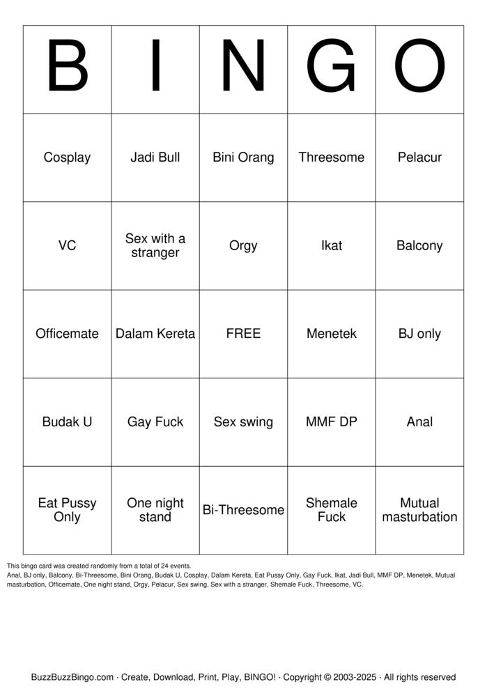 Sex Fantasy Bingo Cards to Download, Print and Customize!