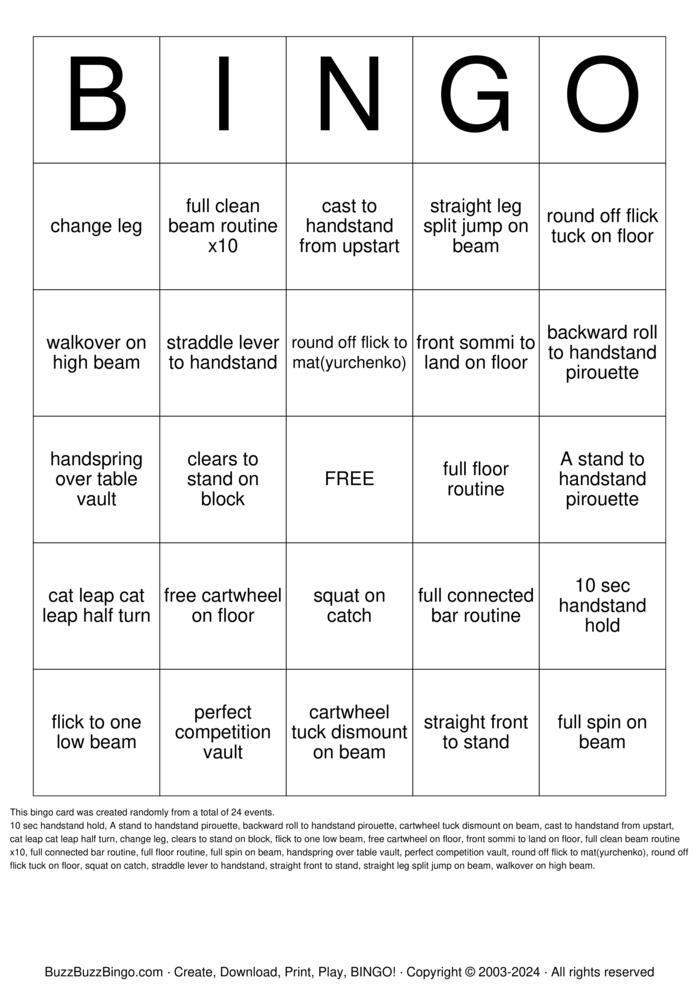 Summer Olympics challenge Bingo Cards to Download, Print and Customize!