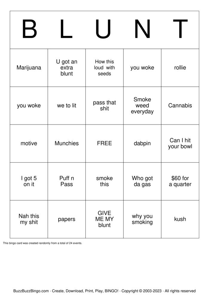 marijuana Bingo Cards to Download, Print and Customize!