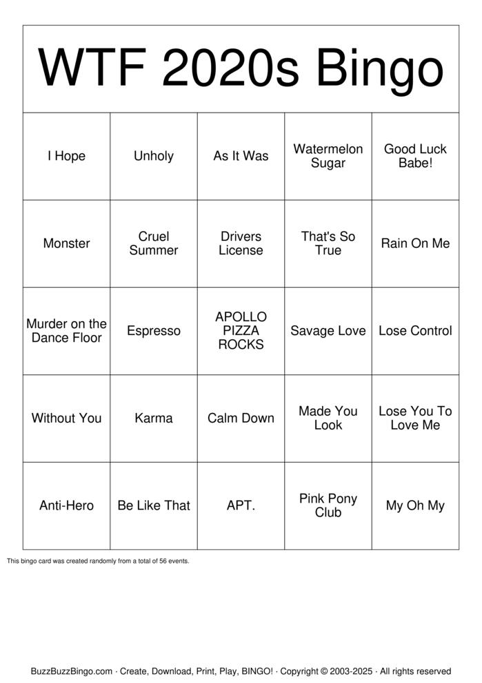 2020s Bingo Cards to Download, Print and Customize!