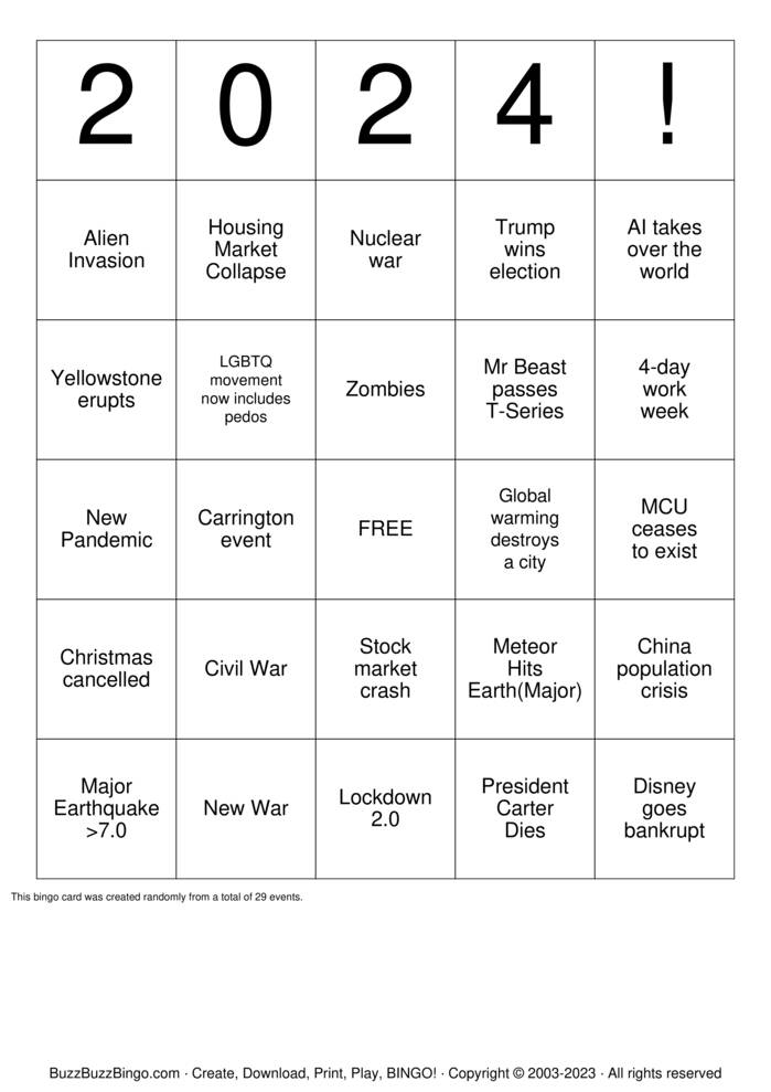 2024! Bingo Cards to Download, Print and Customize!