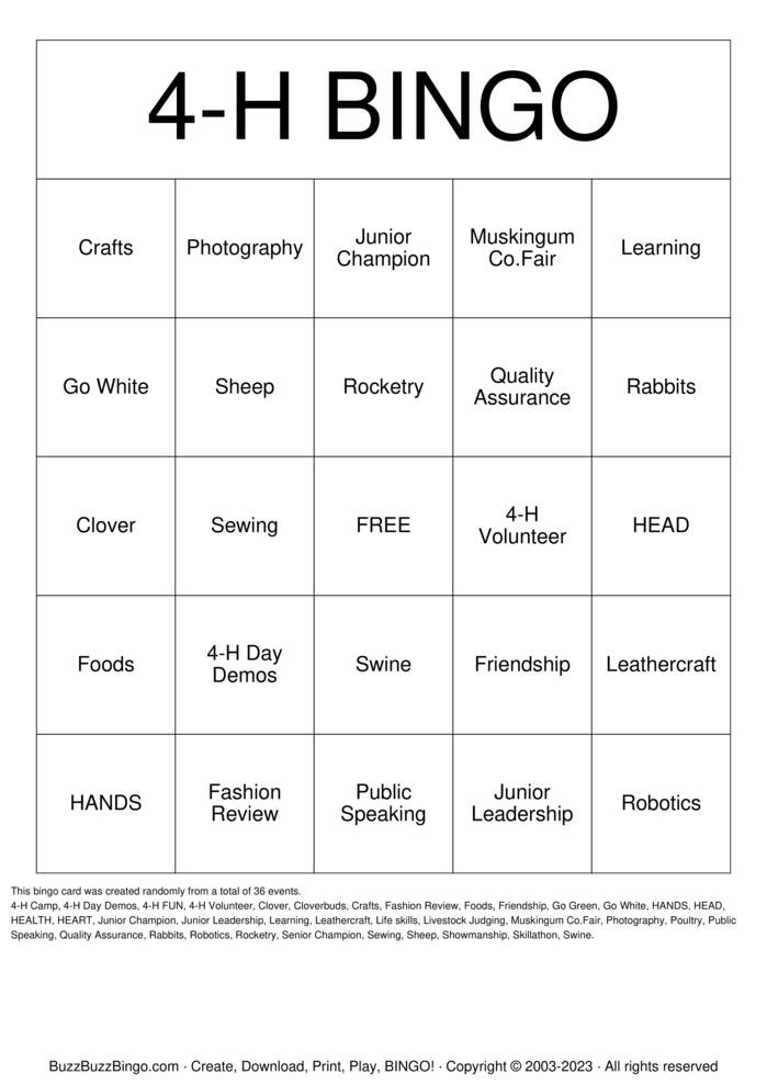 4H Bingo Bingo Cards To Download Print And Customize 4H Bingo Bingo Cards To Download Print And Customize
