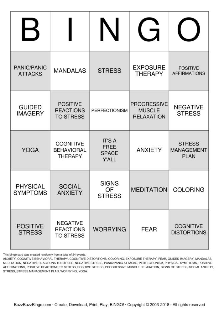 ANXIETY BINGO Bingo Cards to Download, Print and Customize!