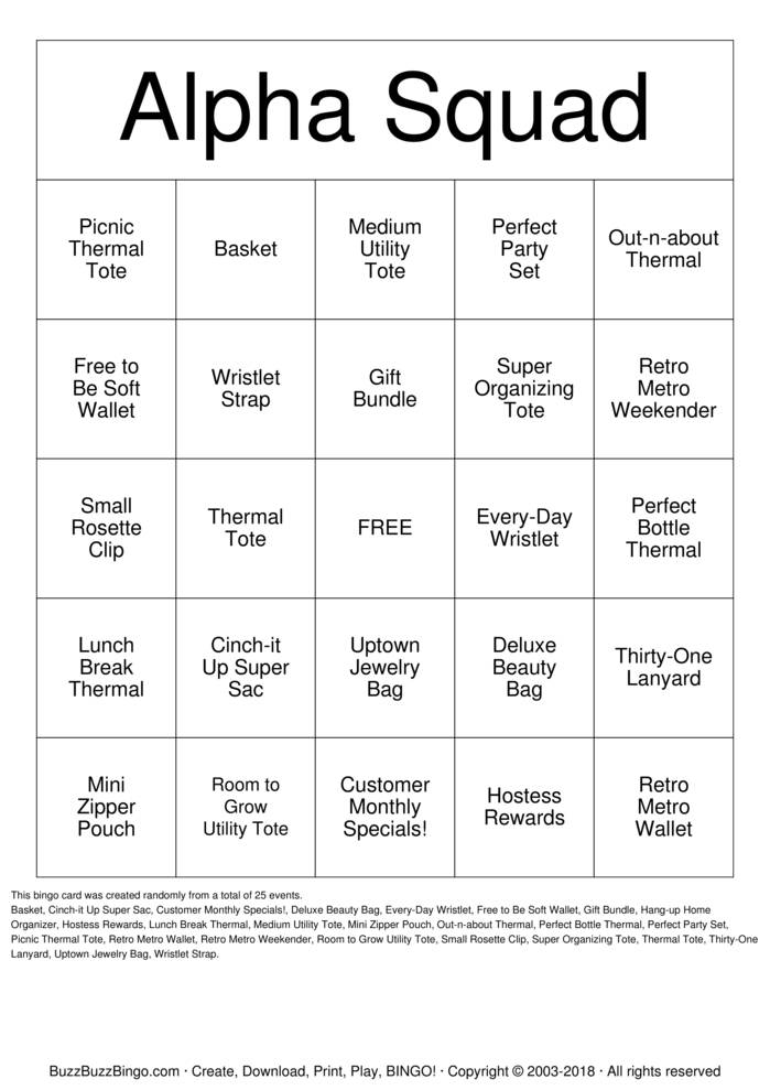 Alpha Squad Bingo Cards to Download, Print and Customize!