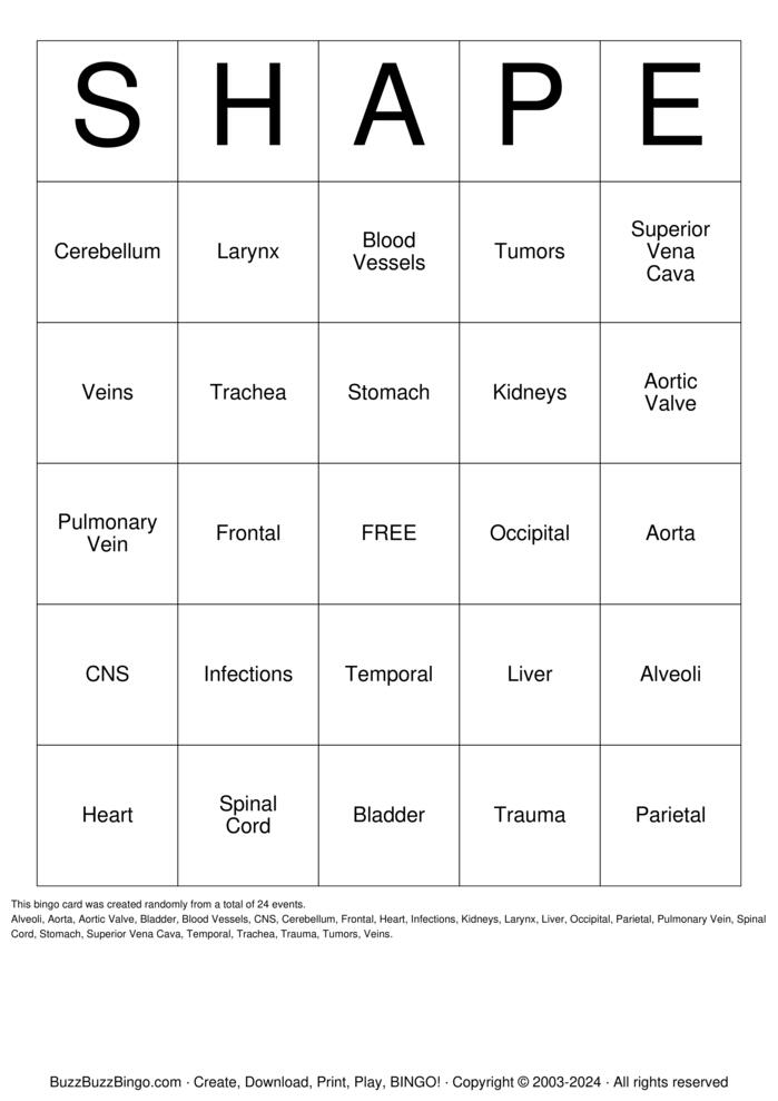 Anatomy Bingo Cards to Download, Print and Customize!