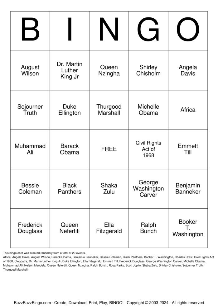 Black History Bingo Cards to Download, Print and Customize!