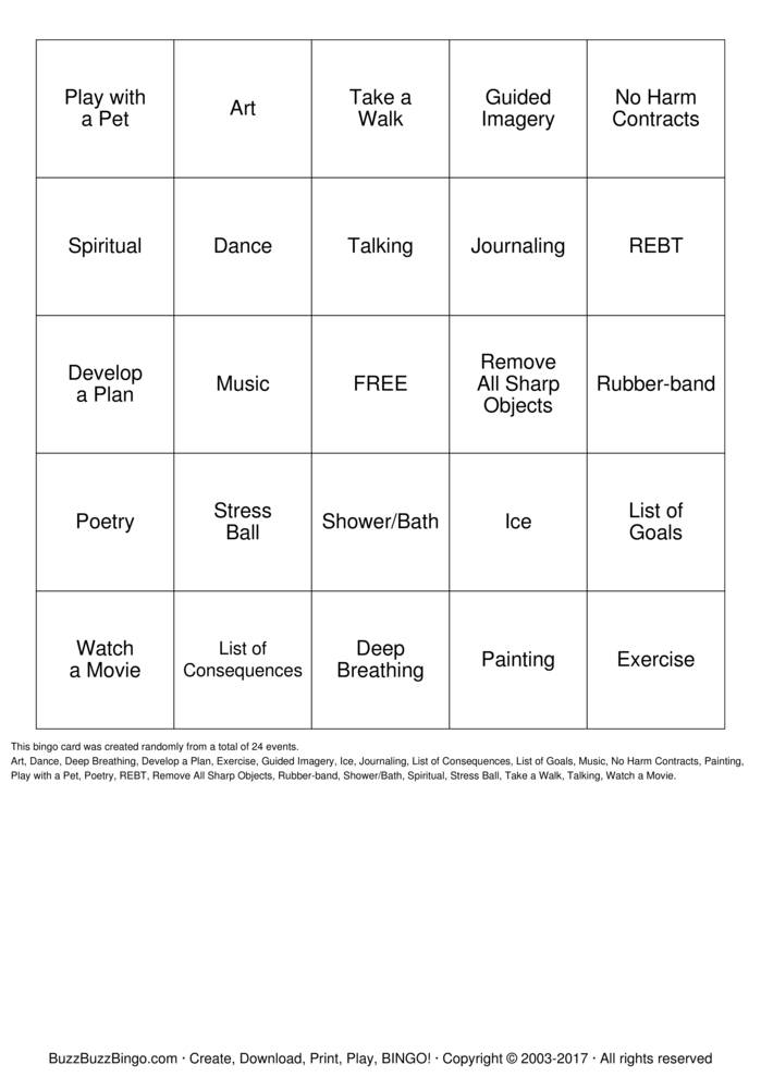 Coping Skills Bingo Cards to Download, Print and Customize!