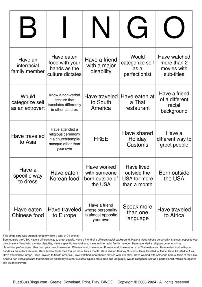 Cultural Diversity Bingo Cards to Download, Print and Customize!