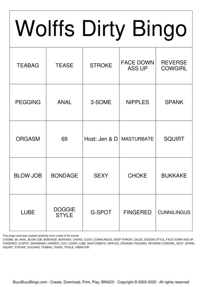 DIRTY BINGO Bingo Cards to Download, Print and Customize!