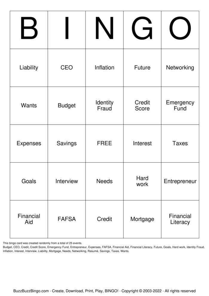 Financial Literacy Bingo Cards to Download, Print and Customize!
