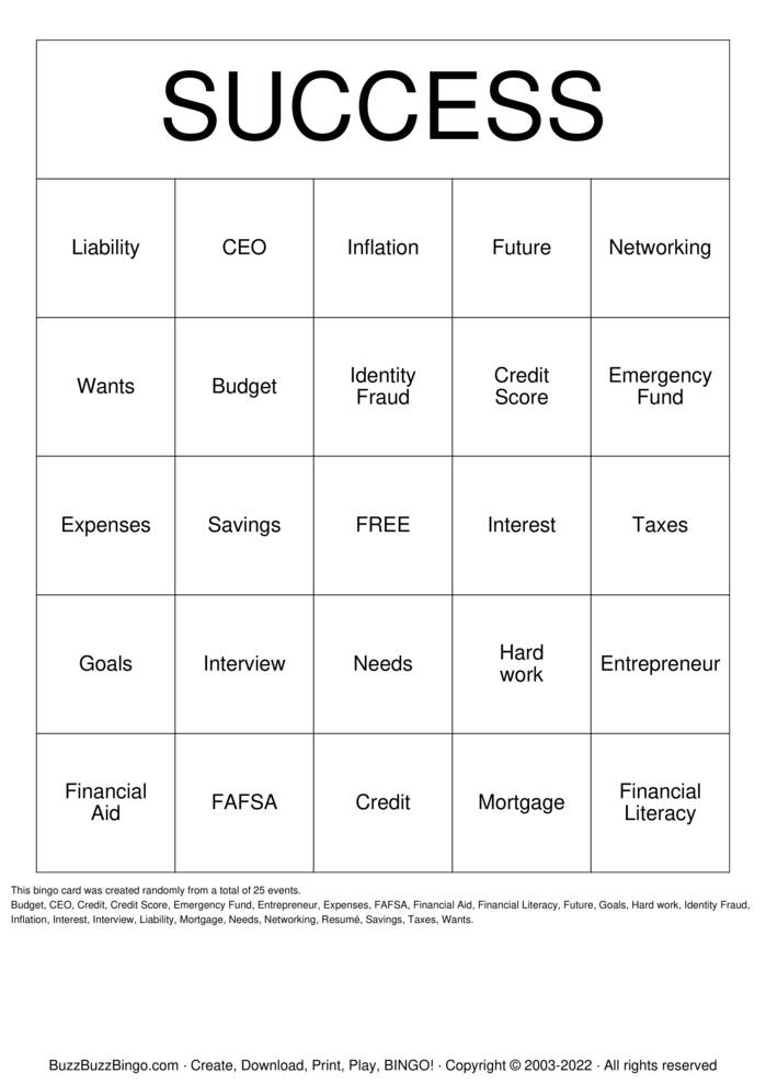 Financial Literacy Bingo Cards to Download, Print and Customize!