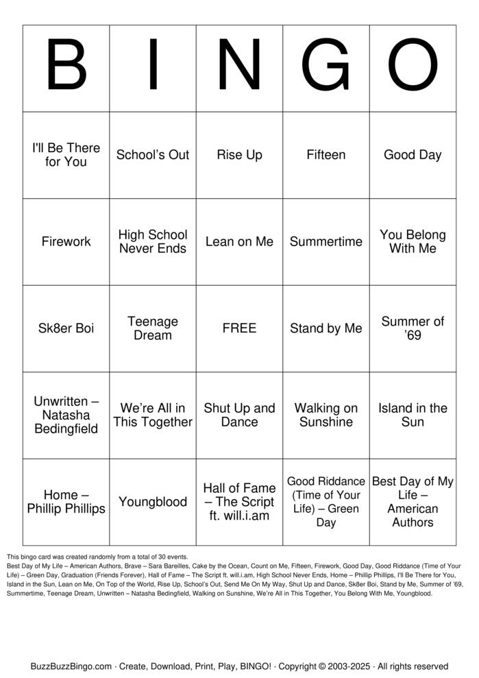 Hallway Hits & Summer Vibes Bingo Cards to Download, Print and Customize!