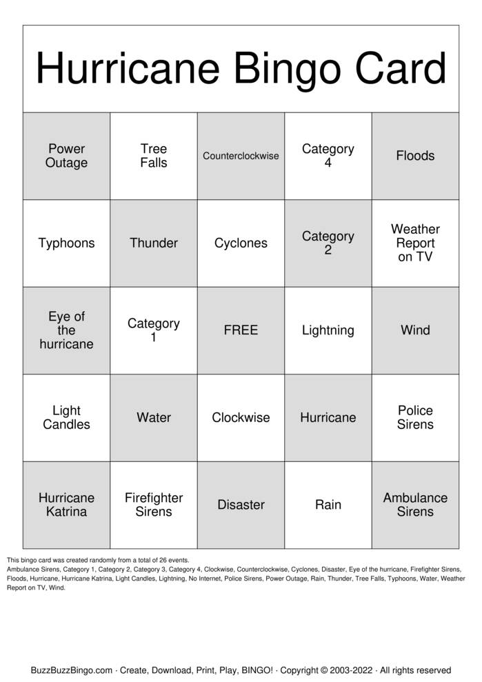 Hurricane Bingo Cards to Download, Print and Customize!