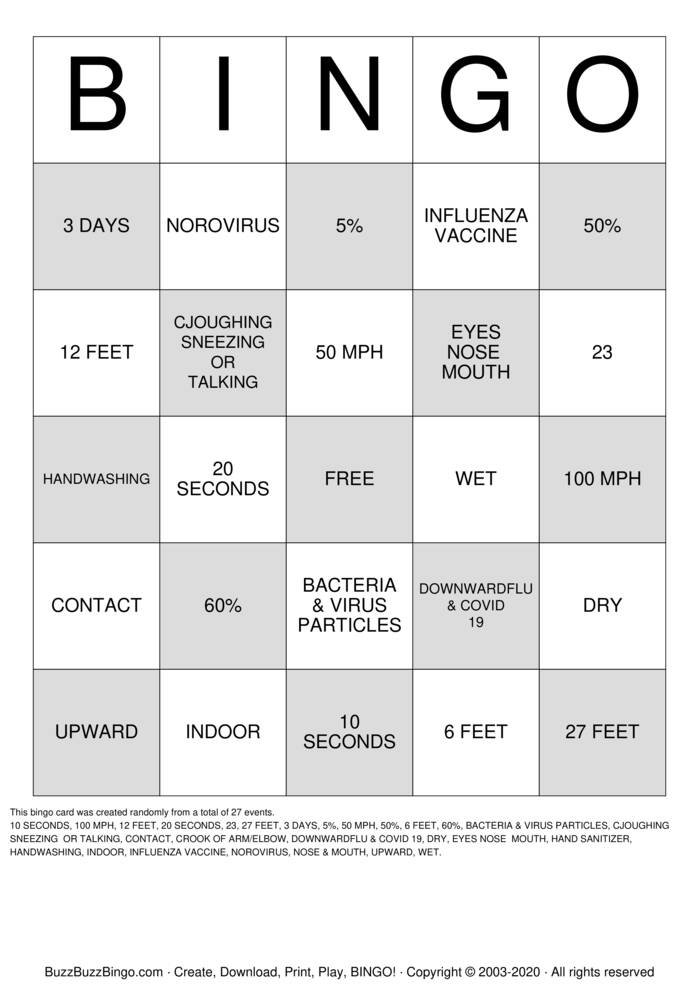 Infection Control Bingo Cards to Download, Print and Customize!