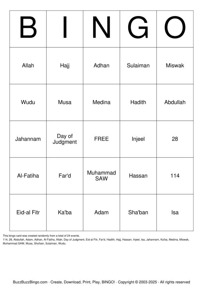 Islamic Bingo Cards to Download, Print and Customize!