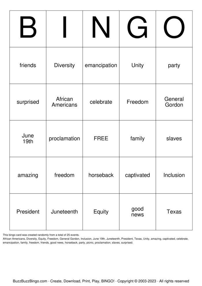 Juneteenth Bingo Cards to Download, Print and Customize!