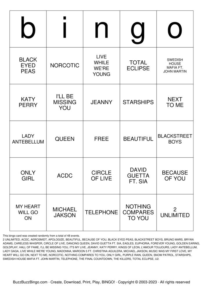 Music Bingo Cards to Download, Print and Customize!