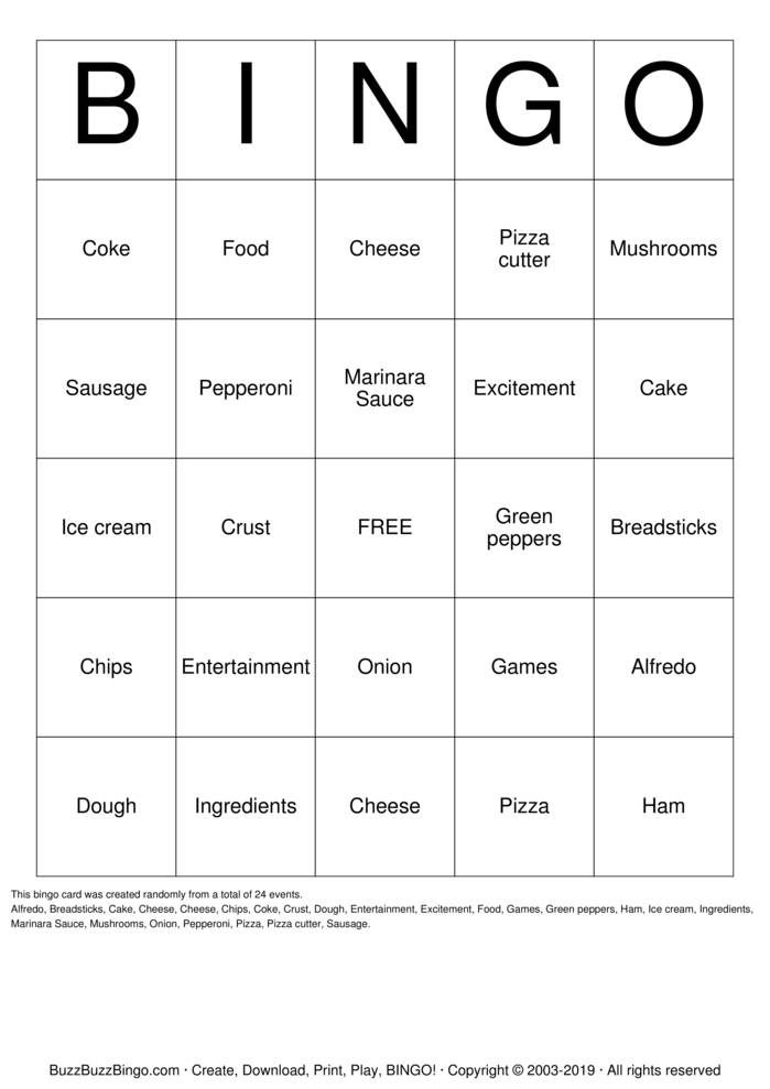 Pizza Hut bingo Bingo Cards to Download, Print and Customize!