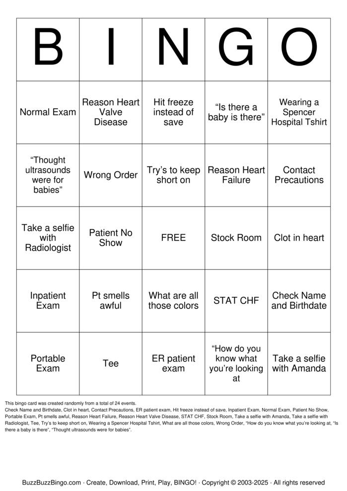 RADIOLOGY WEEK CT SCAN Bingo Cards to Download, Print and Customize!