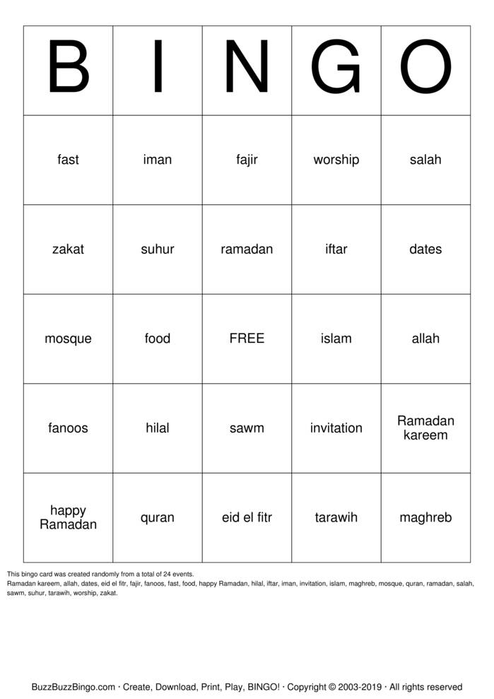 Ramadan Bingo Cards to Download, Print and Customize!