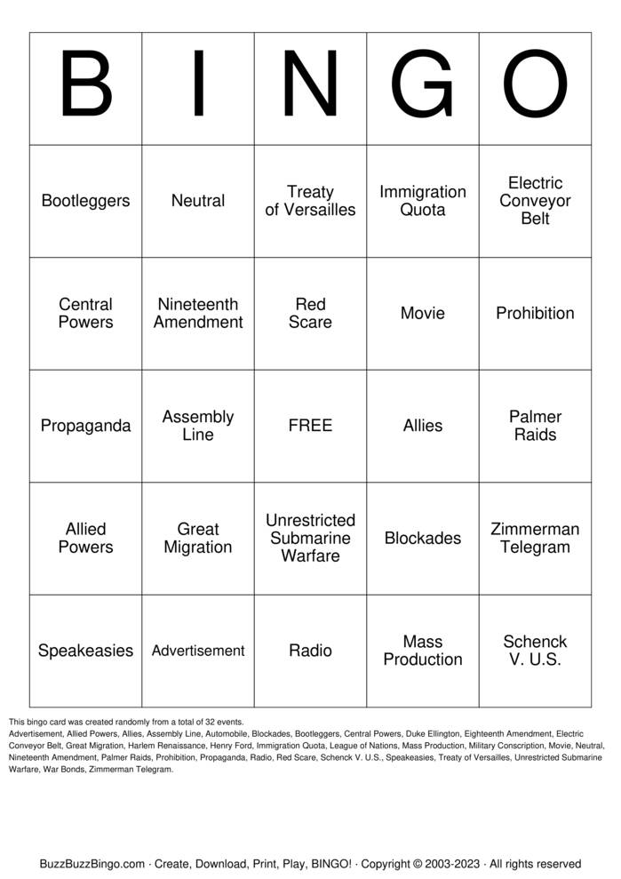 US History Bingo Cards to Download, Print and Customize!