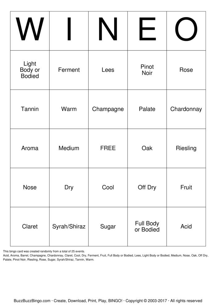 Wine Bingo Bingo Cards to Download, Print and Customize!