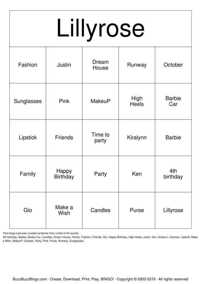 Barbie Bingo Cards to Download, Print and Customize!