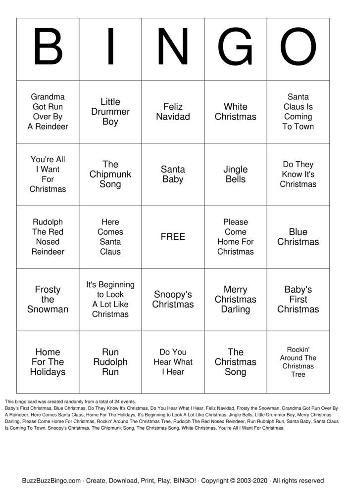 Christmas Songs Bingo Cards to Download, Print and Customize!