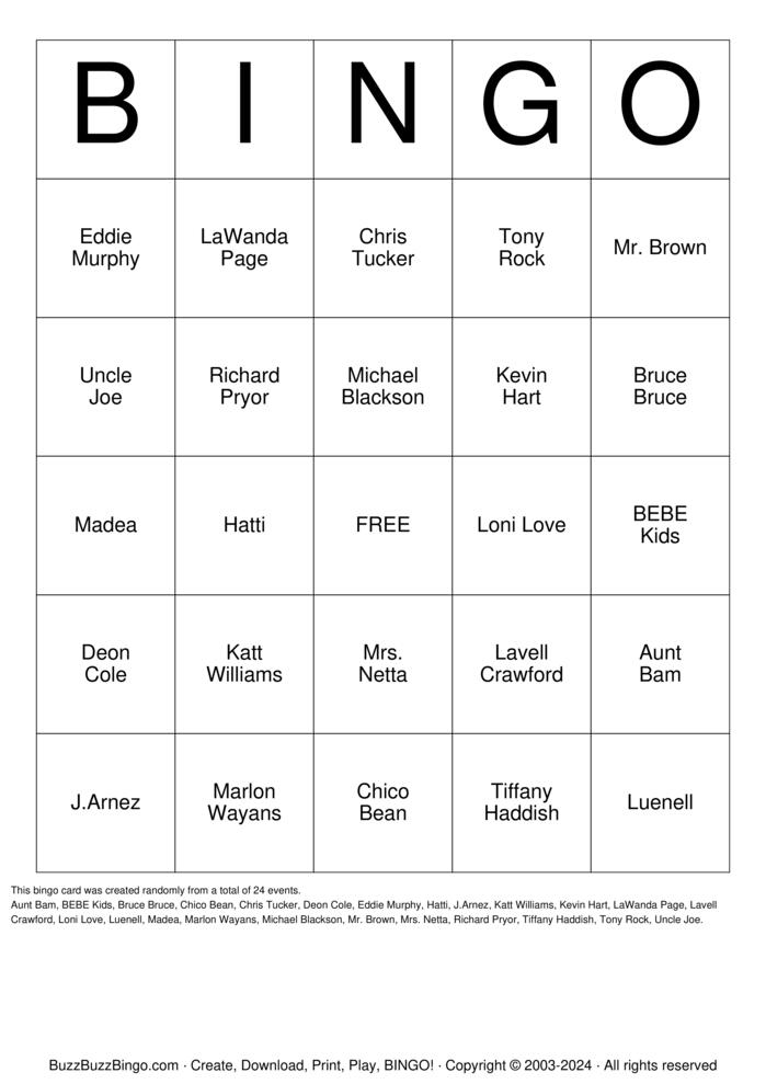 Comedians Bingo Cards to Download, Print and Customize!