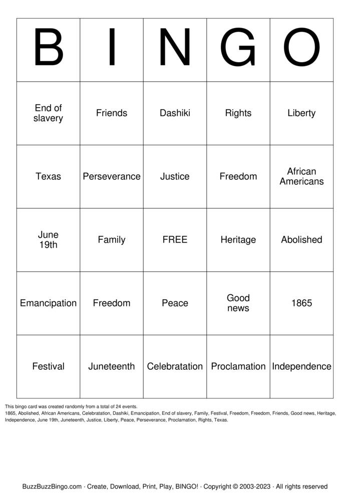 Juneteenth Bingo Cards to Download, Print and Customize!