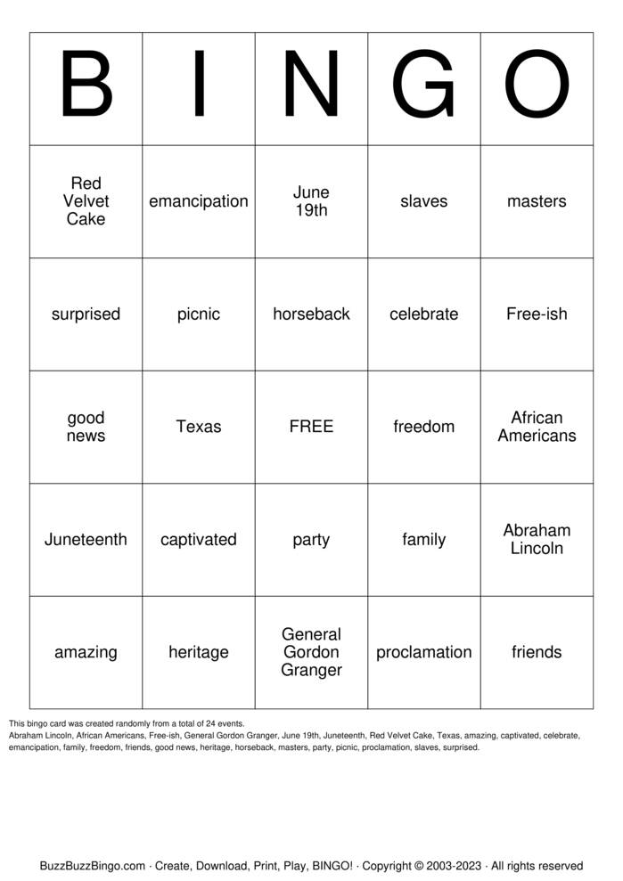 Juneteenth Bingo Cards to Download, Print and Customize!