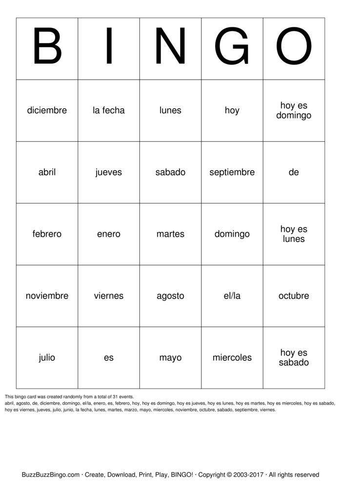 La Fecha Bingo Cards to Download, Print and Customize!