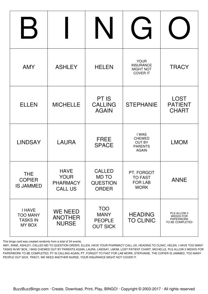 Nurse Bingo Cards to Download, Print and Customize!