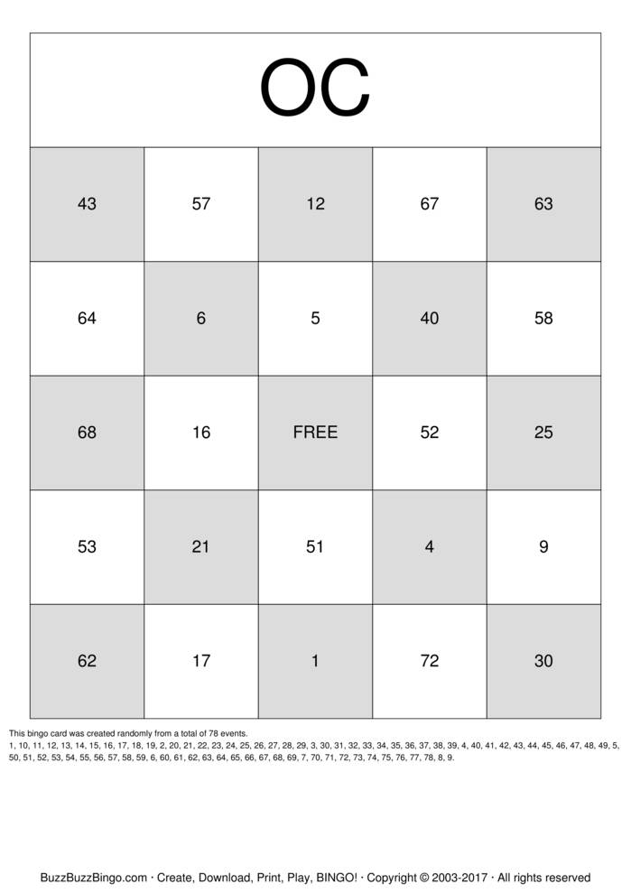 OC Minitour Bingo Cards to Download, Print and Customize!