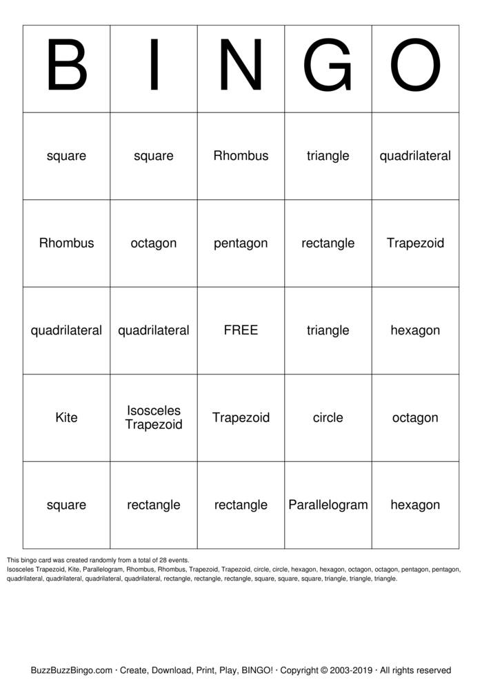 Polygon and Quadrilateral Bingo Cards to Download, Print and Customize!