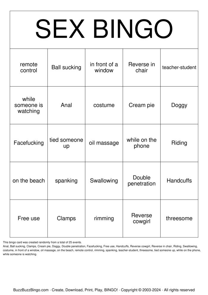 Sex Bingo Bingo Cards To Download Print And Customize