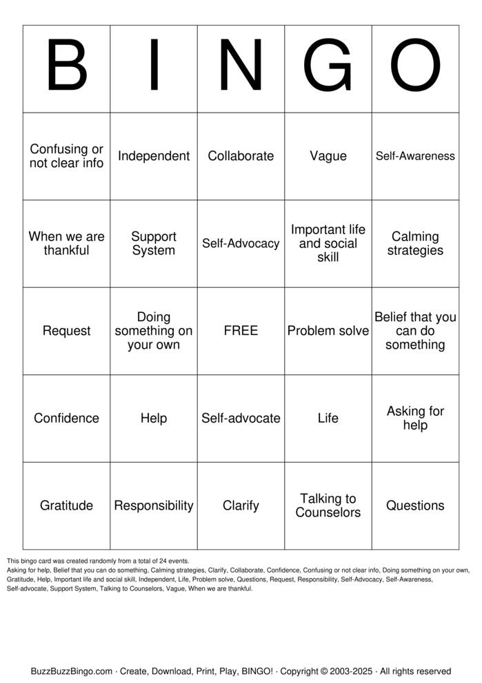 Self-Advocacy Bingo Bingo Cards to Download, Print and Customize!